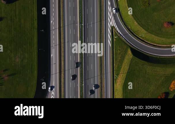 Highway Top View Exit Ramps Poznan Bypass. Aerial vertical shot showing ...