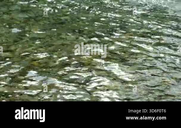 Slow Motion of River Water Flow with Sunlight Reflections on the ...