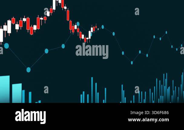 Stock market and exchange, chart, blue bar graph, single line and dots ...