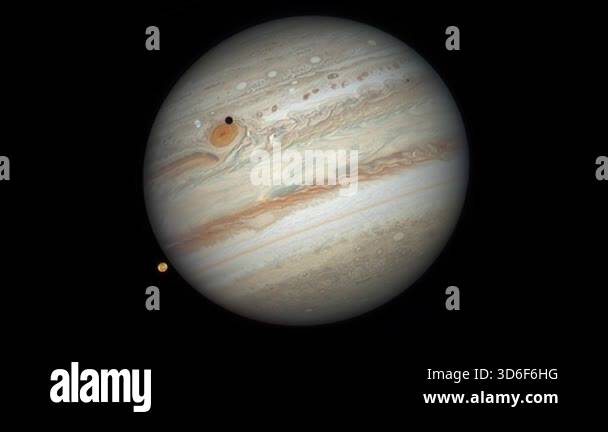 Jupiter orbiting in space with transiting moons Stock Video Footage - Alamy