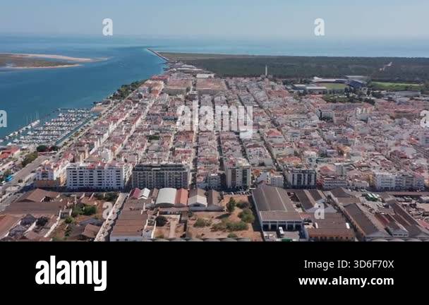 Aerial view drone shot of Tavira Portugal Algarve aerial Vila Real ...