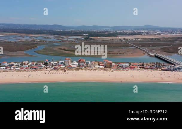 panoramic seaside promenade and bridge with turquoise water, busy beach ...