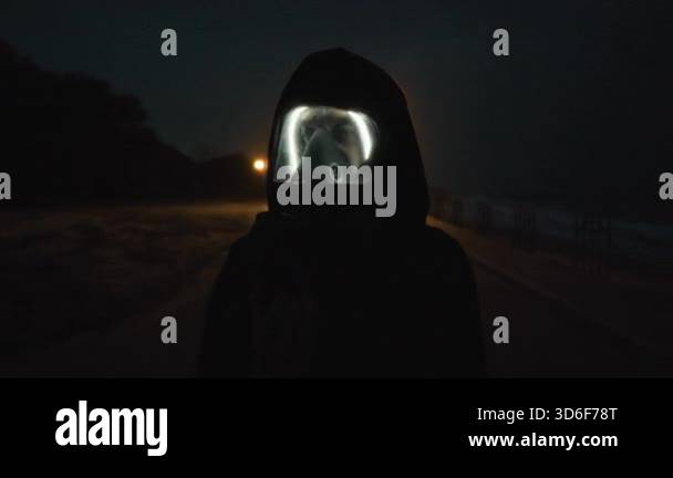 A Worrying Mysterious Man The Night Of Radiation With Gas Mask After ...