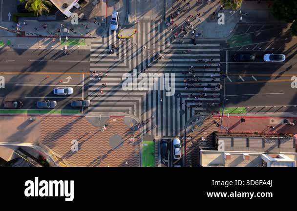Drone footage shows the famous entrance crosswalk near Santa Monica ...