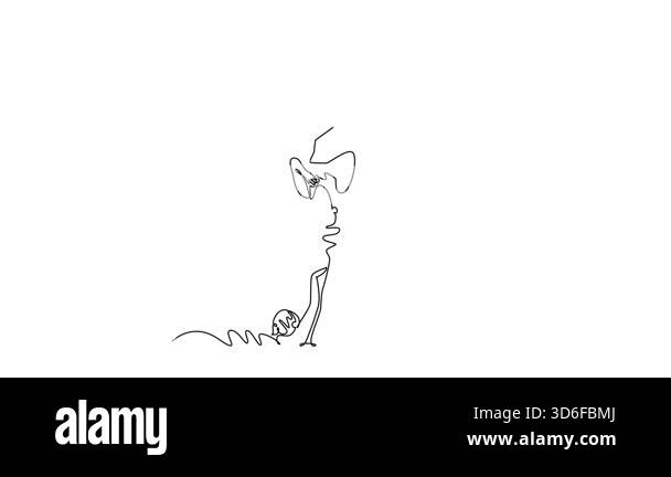 Animated self drawing of continuous line draw three women are ...