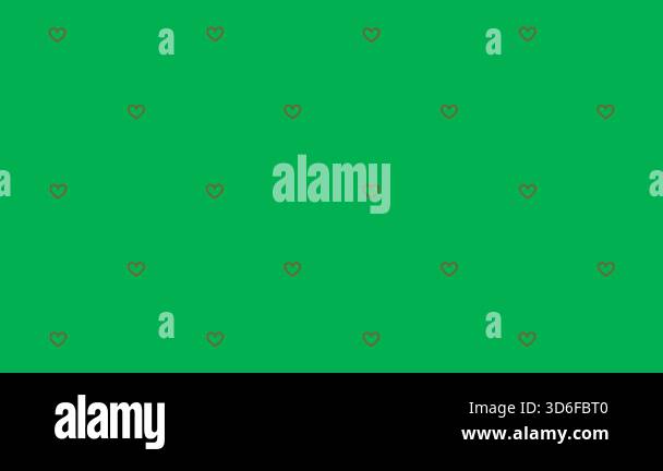 Many simple hollow red heart shapes on green background, symbolizing ...