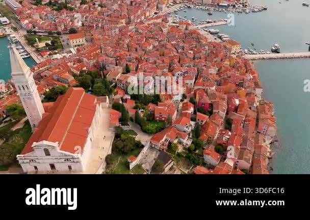 Cinematic Aerial View of Rovinj Old Town, Istria, Croatia One of the ...