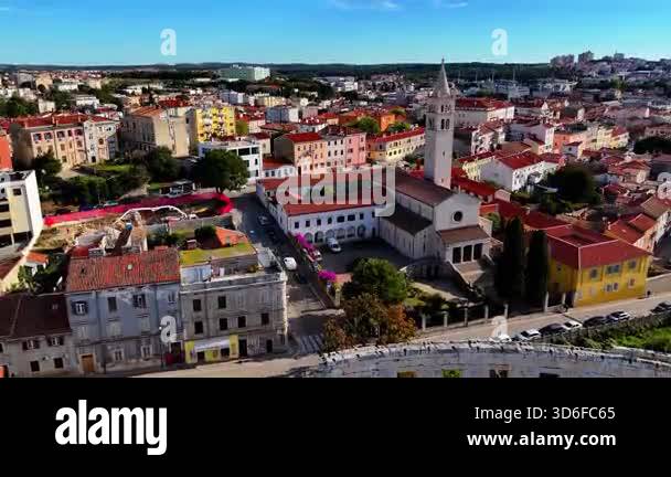 Cinematic Aerial View of Pula, Croatia Ancient Roman Amphitheatre ...
