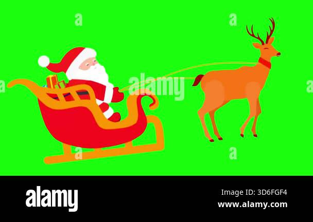 Animated Santa Claus rides with Reindeer Sleigh. Christmas animation ...