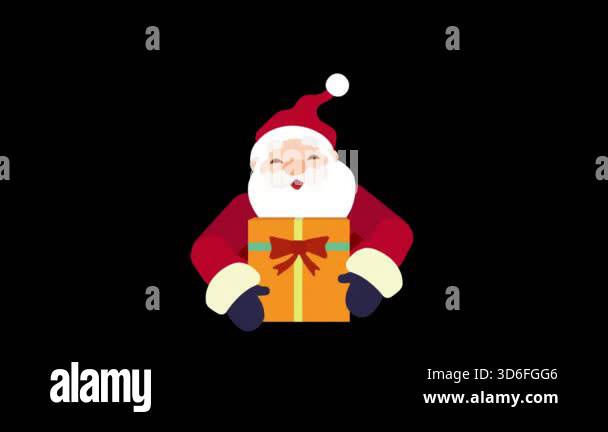 Animated Santa joyfully presents a gift. Santa with gift animation ...