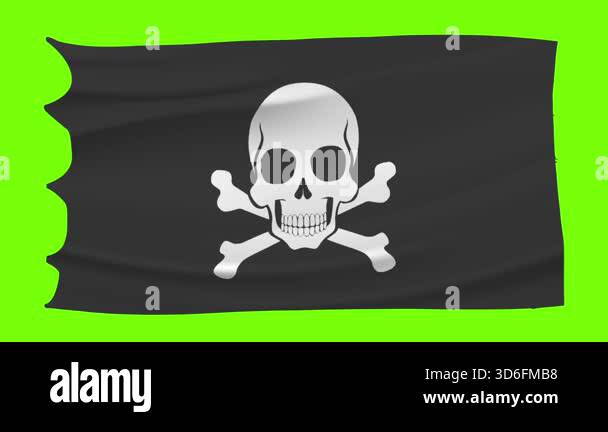 pirate flag getting old on a green background Stock Video Footage - Alamy