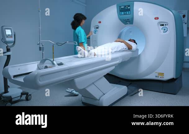 Professional doctor performs emergency examination procedure using ...