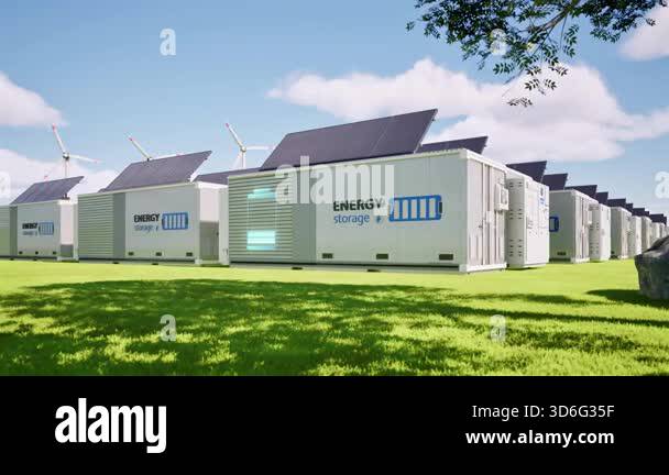 Group of energy storage systems or battery container units with various ...