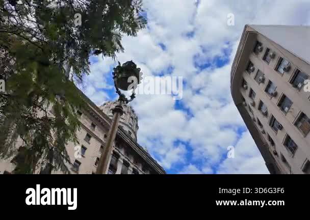 Low angle upward view of a classic street lamp ornate dome and ...
