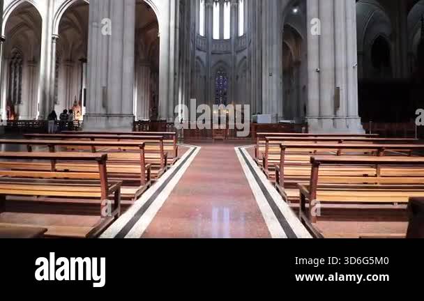 Interior view of a side aisle in La Plata Cathedral. Focus on the ...