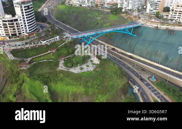 Aerial view of bridge la paz connecting miraflores district with the ...