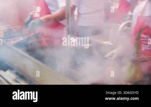 chef grilling peruvian anticuchos and rachi at a food fair Stock Video ...