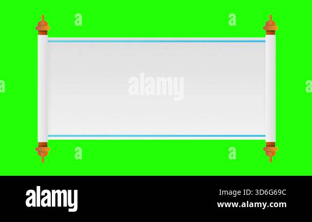 A 3D animated blank scroll with a wooden holder unrolling and rolling ...