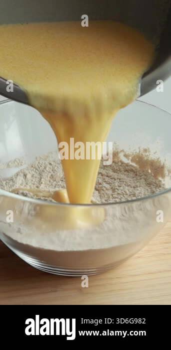 preparing pumpkin pancake batter mixing ingredients in bowl Stock Video ...