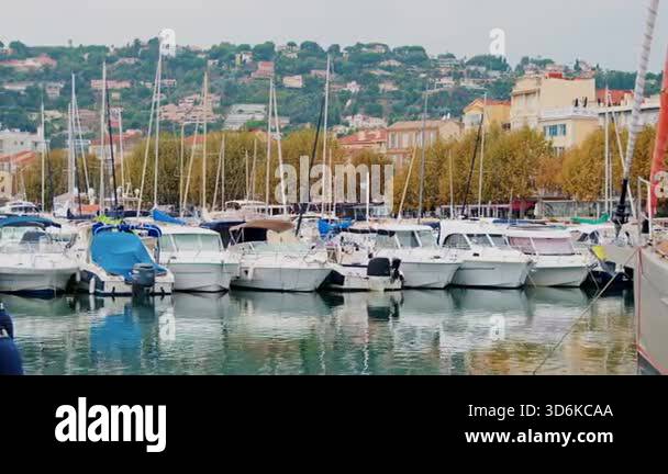 Cannes, France - October 12, 2025: Dozens of yachts and boats docked in ...