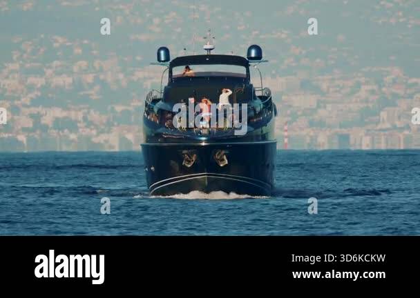 Cannes, France - October 16, 2025: Elegant black yacht sailing across ...