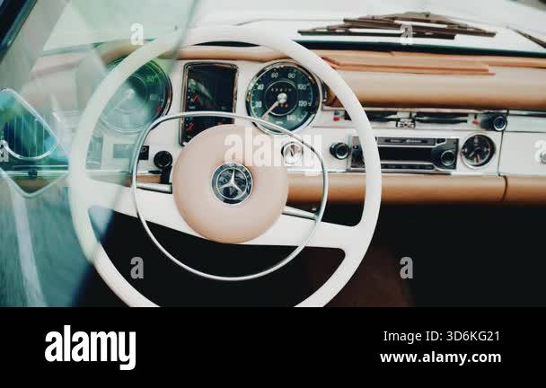 Cannes, France - October 13, 2025: Close up view of a classic Mercedes ...