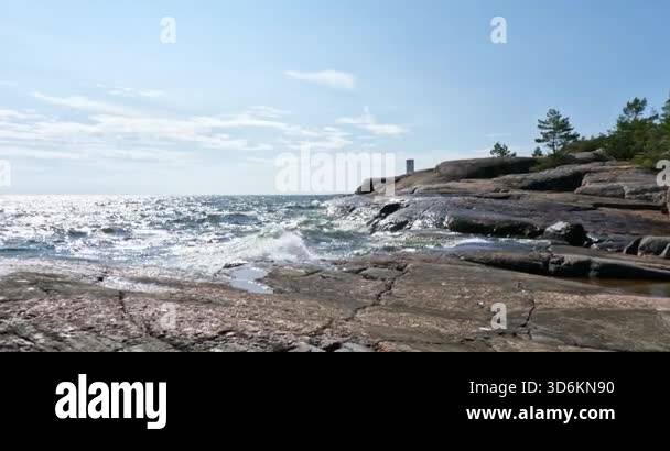 Landscape view of rocky seashore at Pirttisaari nature reserve with ...