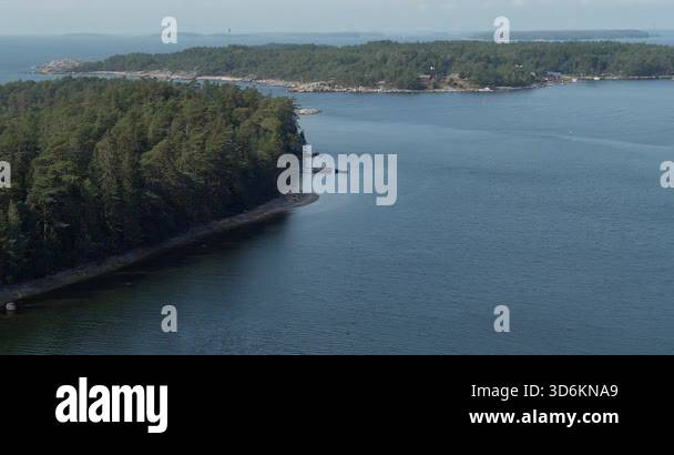 Aerial view of of Viborgssundet strait in sunny summer weather ...