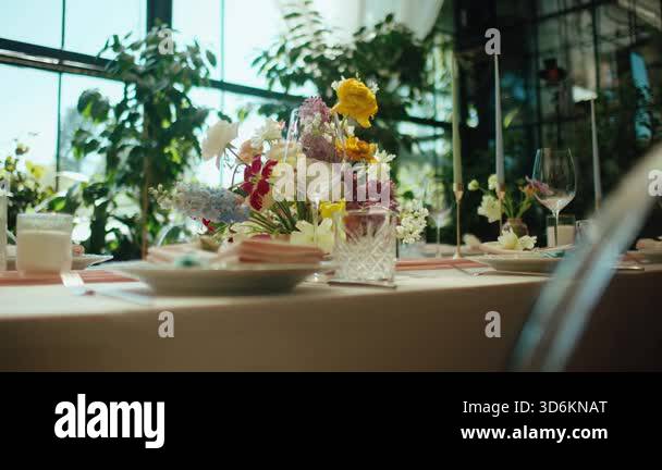 A smooth, slow-tracking slider shot moves along a beautifully decorated ...