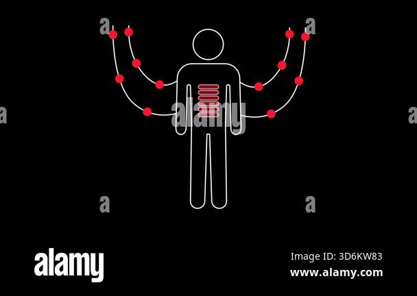 A human figure with red overload signals represents stress, imbalance ...