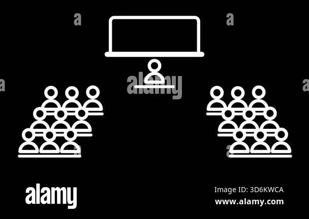 Two groups of white stick figures are separated by a screen or barrier ...