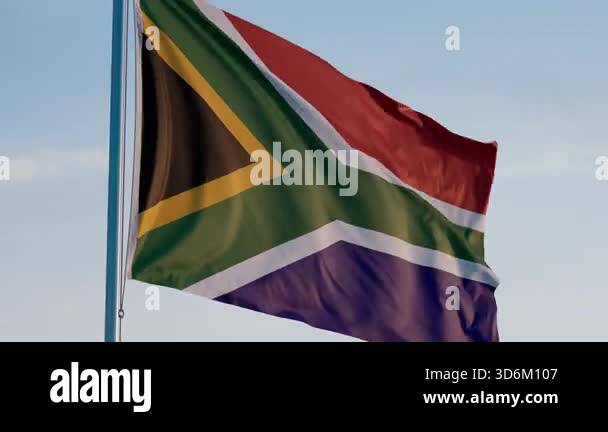 South Africa, Pretoria: Cinematic Waving National Flag Against Blue Sky ...