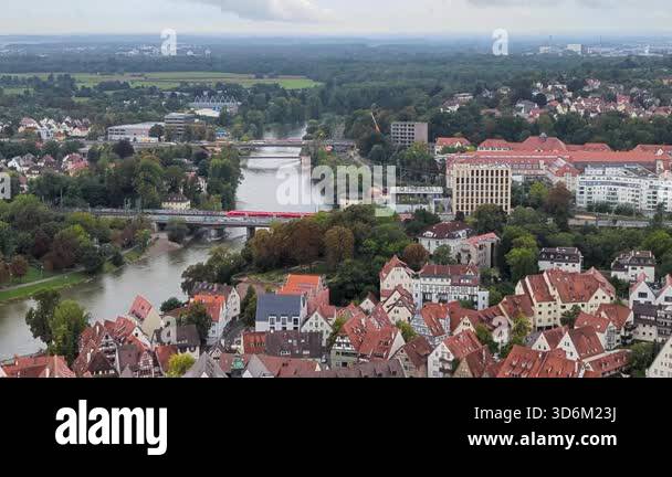 Cityscape of Ulm from the heights of Ulm Minster is Gothic church, one ...