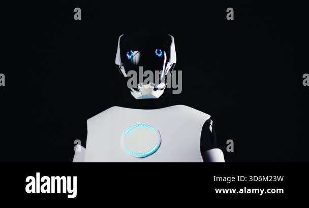 Advanced Humanoid Robot with LED Eyes Simulating Human Behavior Showing ...