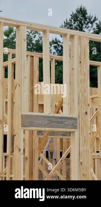 New wooden framing for building stands tall construction framework ...
