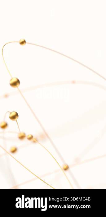 Golden balls moving along trajectory as in quantum space. Spheres as ...