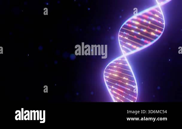 Abstract Digital DNA Double Helix spiral with data flow loop animation ...