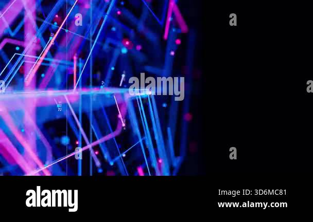 Artificial intelligence big data processing flow animation. Quantum computing core with data ...