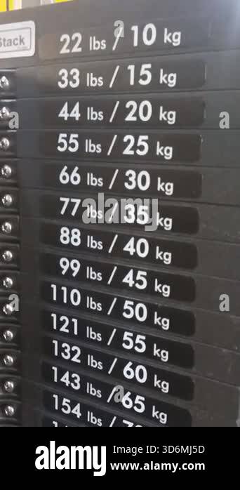 Close up to the values in pound and kilograms of a gym equipment ...