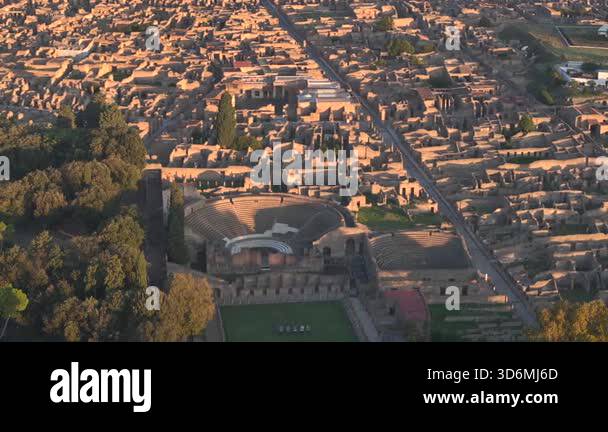 Aerial view of Pompeii Ruins. Pompeii is a large ancient Roman city ...