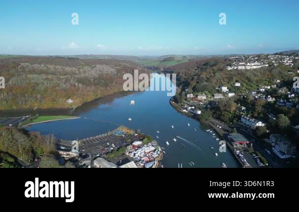 Looe, Cornwall, England: DRONE VIEWS: The drone flies over the town of ...