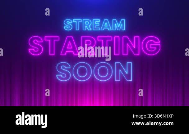 Stream starting soon neon text animation suitable for video live ...