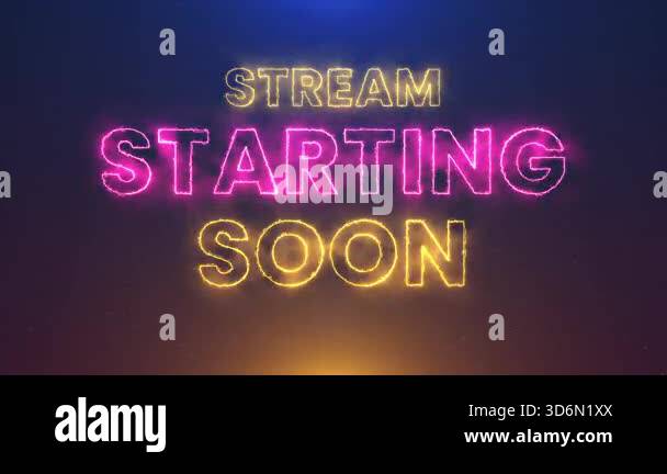 Stream starting soon neon text animation suitable for video live ...