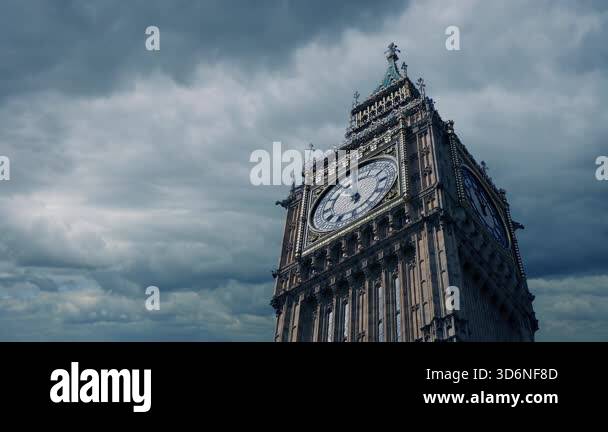 Big Ben Low Angle Shot On Cloudy Day Stock Video Footage - Alamy