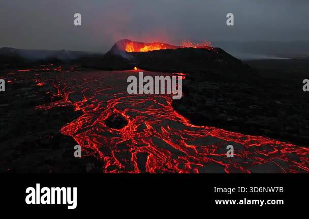 Beautiful aerial panoramatic view of active volcano, Litli - Hrutur ...