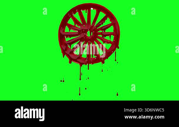 Wheel symbol with scary blood drops effect on green screen background ...