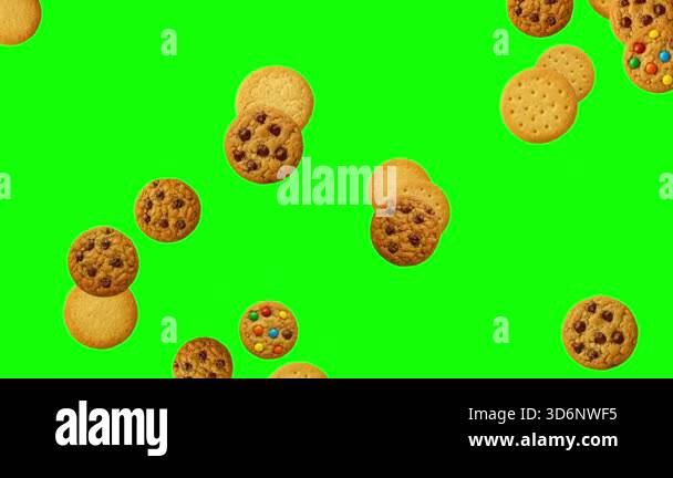 Falling delicious cookies motion graphics with green screen background ...