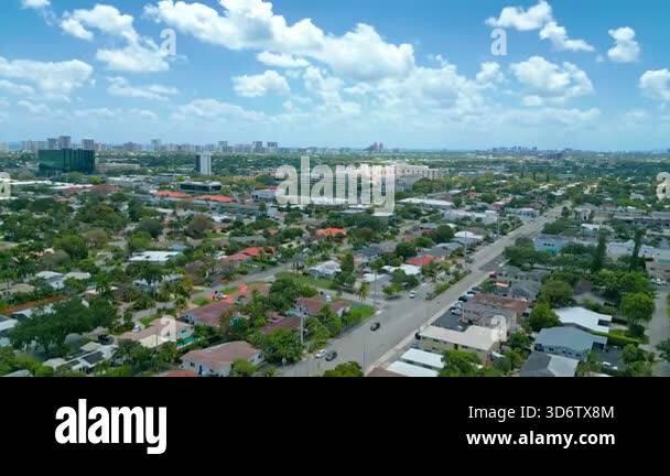 Aerial drone view of a residential neighborhood in Fort Lauderdale ...