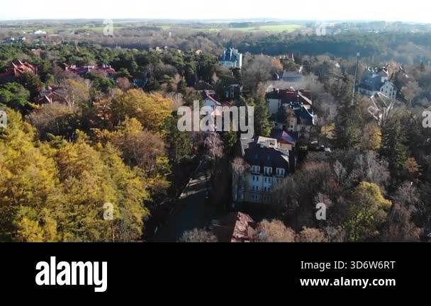 Aerial view of a suburban neighborhood with houses and villas nestled ...