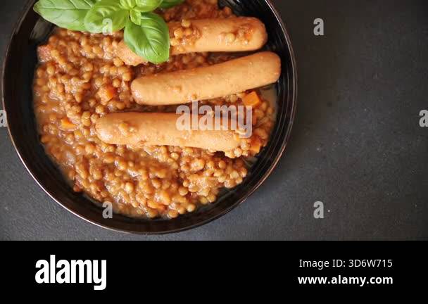 Lentils with sausage second course meal tasty appetizer fresh gourmet ...